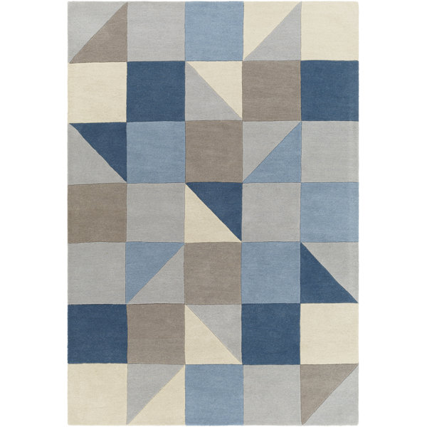 Wade Logan® Tapis bleu / gris en laine touffeté à la main à motif géométrique bamse - Wayfair Canada
